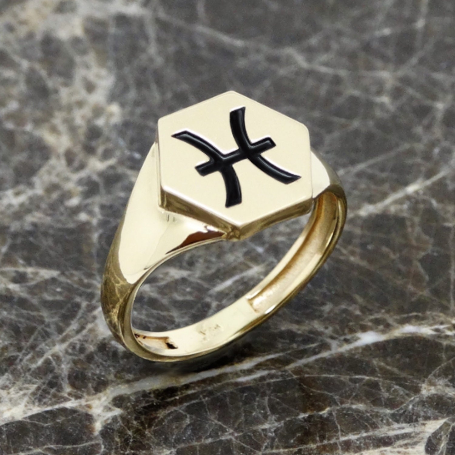 Women's Ring in Solid Gold 14K Zodiac Pisces Sign , Pisces Gold 14ct ...