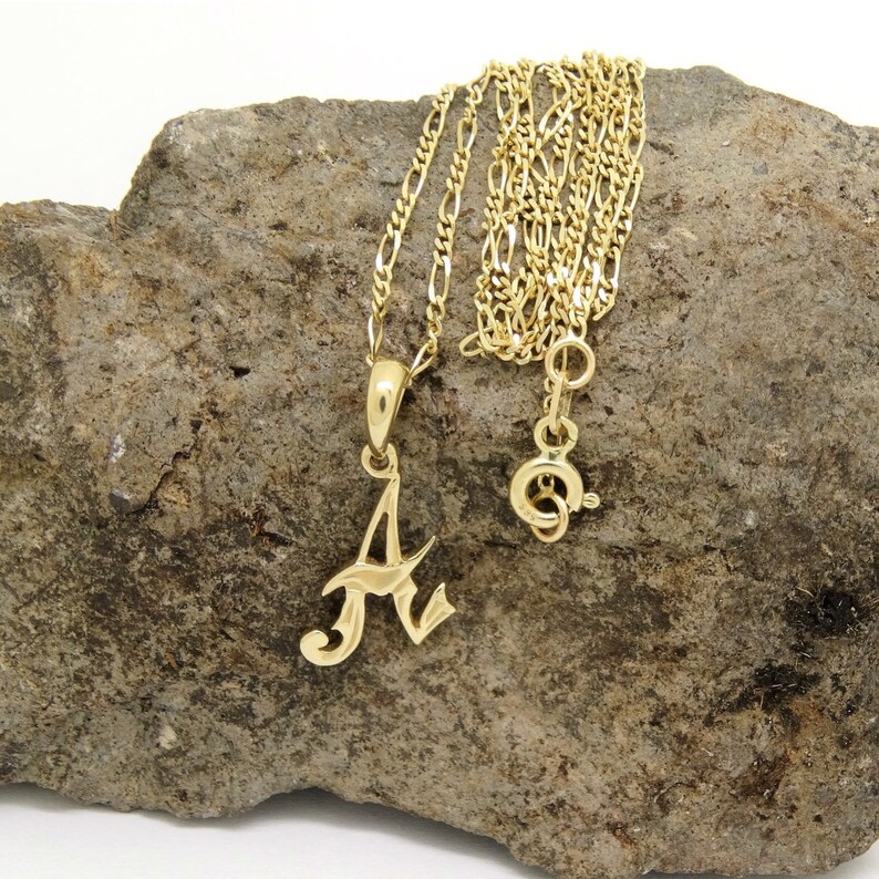 14k Solid Yellow Gold Initial Letter A Chain Necklace, Gold Letter ...