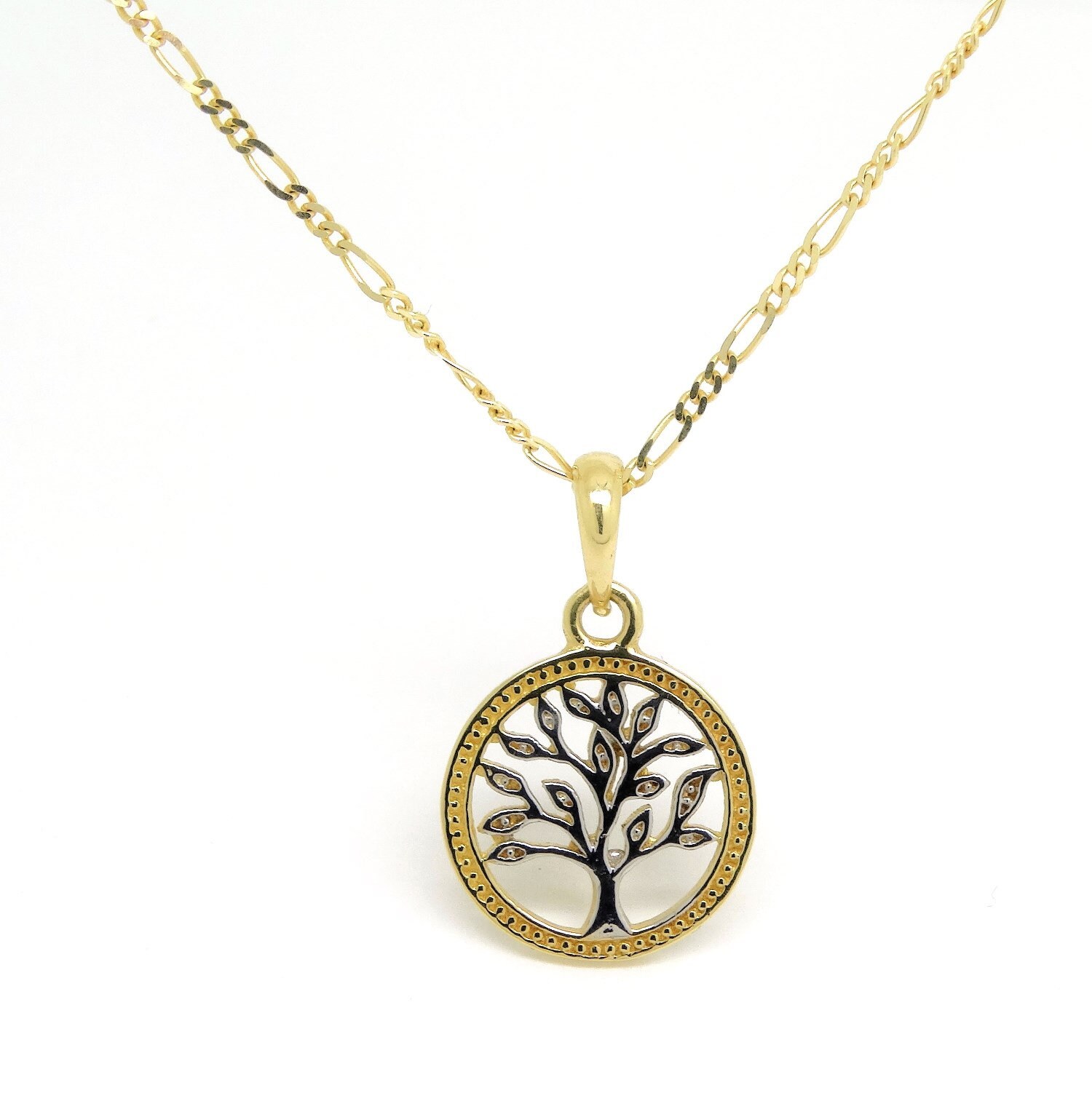 Gold 14K Chain With Tree of Life Pendant, 14k Two Tone White & Yellow ...