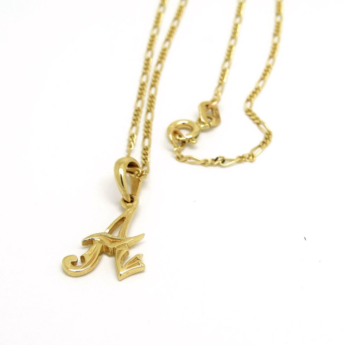14k Solid Yellow Gold Initial Letter A Chain Necklace, Gold Letter ...