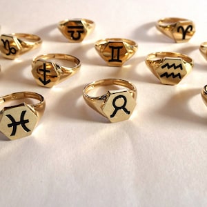 Libra Zodiac Sign 14K Gold Womens Ring, Solid 14k Gold Horoscope Girl ...