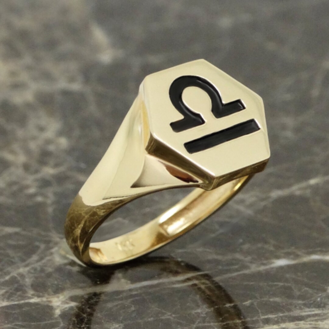 Libra Zodiac Sign 14K Gold Womens Ring, Solid 14k Gold Horoscope Girl ...
