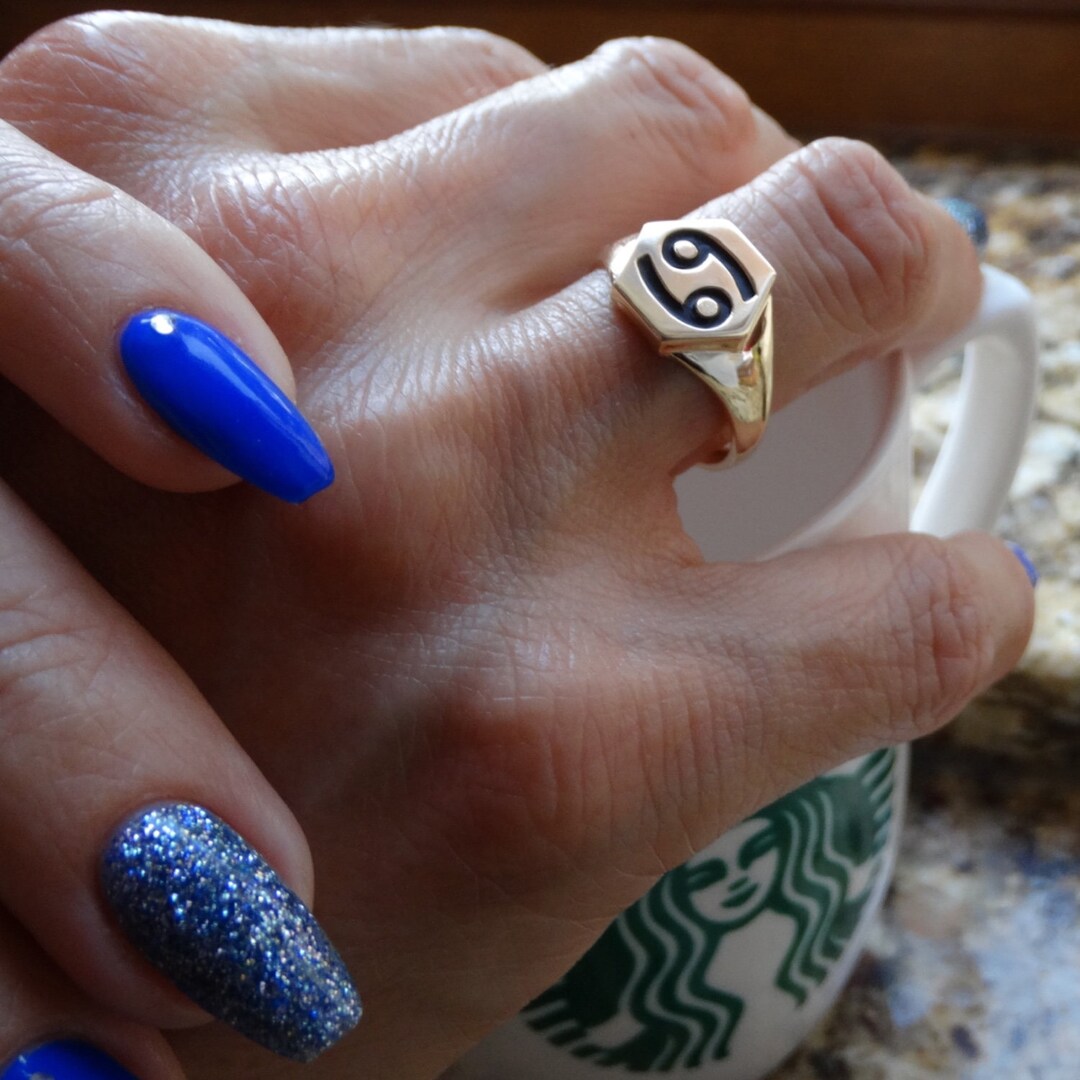 Cancer 14K Gold Zodiac Women's Ring, Horoscope Gold 14ct Womens Jewelry ...