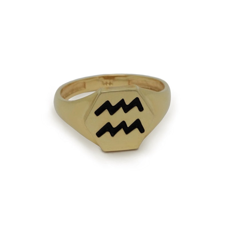 Zodiac Aquarius Sign 14K Gold Women's Ring, Solid 14k Gold Astrology ...