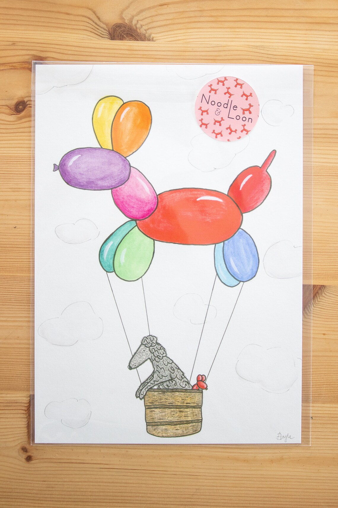 Hot Dog Balloon Funny Dog Giclee Art Print Poodle and Balloon Dog A4 A3 ...