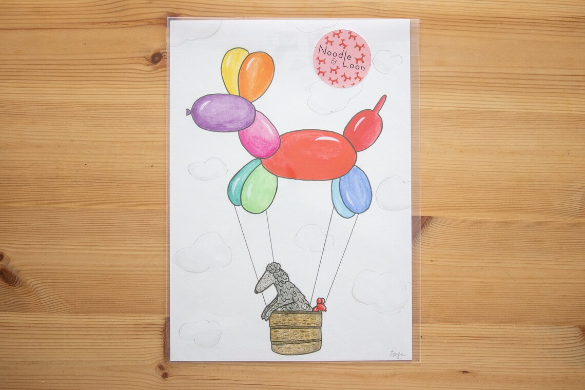 Hot Dog Balloon Funny Dog Giclee Art Print Poodle and Balloon Dog A4 A3 ...