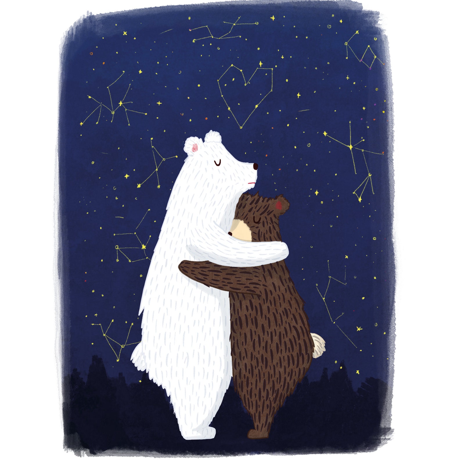 Cute Greeting Card bear Hug Constellation Illustration Also for ...