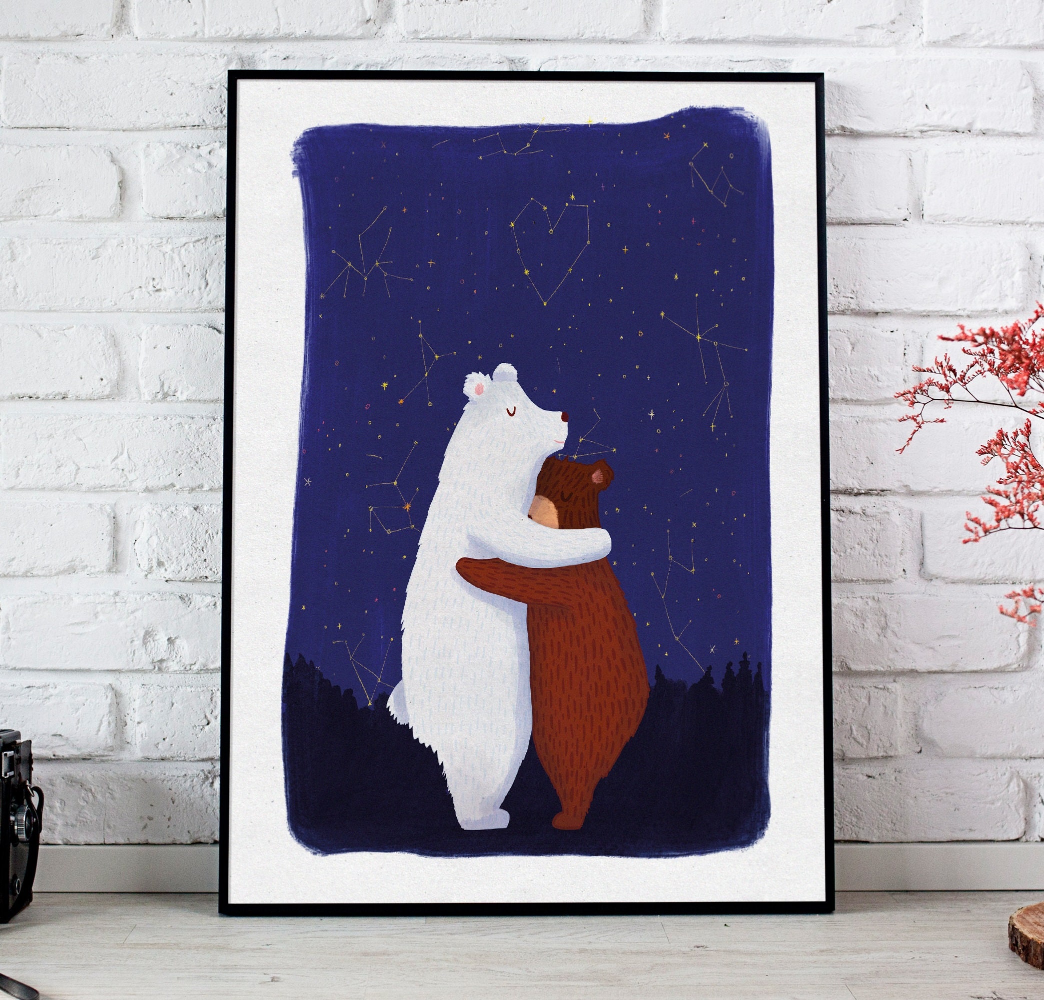 Bear Hug Print Illustration for Kid's Room Boys and - Etsy
