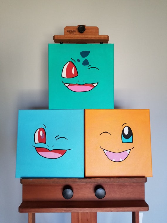Pokemon Original Starters Square Paintings: Set of 3 | Etsy
