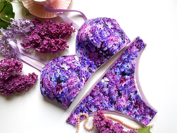Lilac Lingerie Set Cotton Female Underwear Set Floral Set of - Etsy