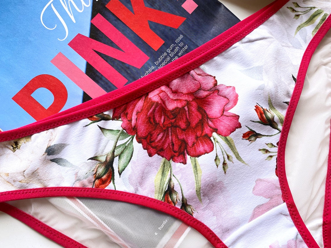 Cotton Panties Cute Floral Briefs For Her Peonies Print Etsy