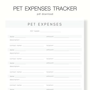 Pet Finance, Pet Budget Printable, Digital Pet Expenses Tracker, Budget ...