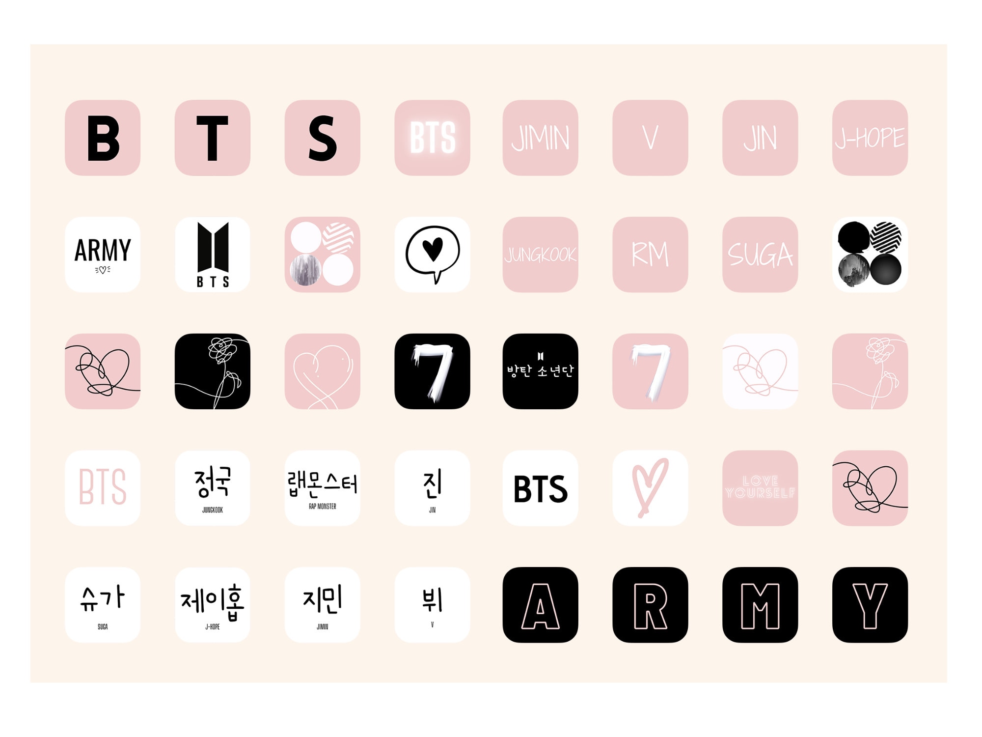 BTS Kpop 40+ Icons Bundle | iPhone Ios 14 App Covers - Etsy