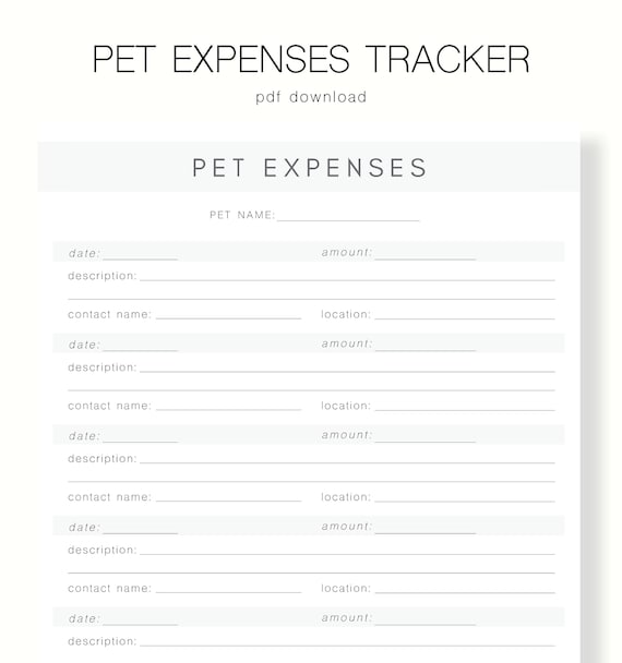Pet Finance Pet Budget Printable Digital Pet Expenses | Etsy