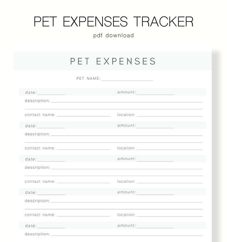 Pet Finance, Pet Budget Printable, Digital Pet Expenses Tracker, Budget ...