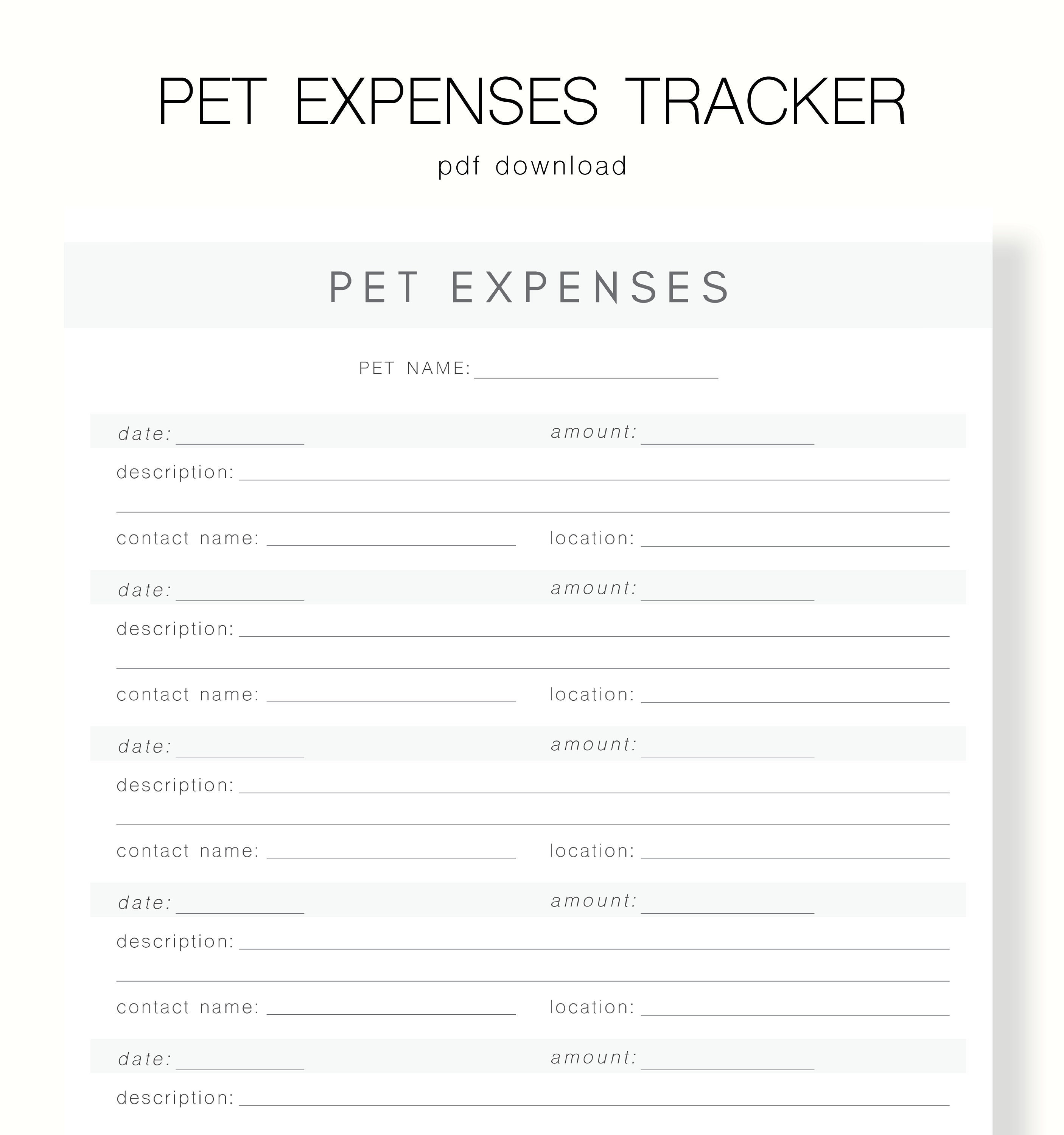 Pet Finance, Pet Budget Printable, Digital Pet Expenses Tracker, Budget ...
