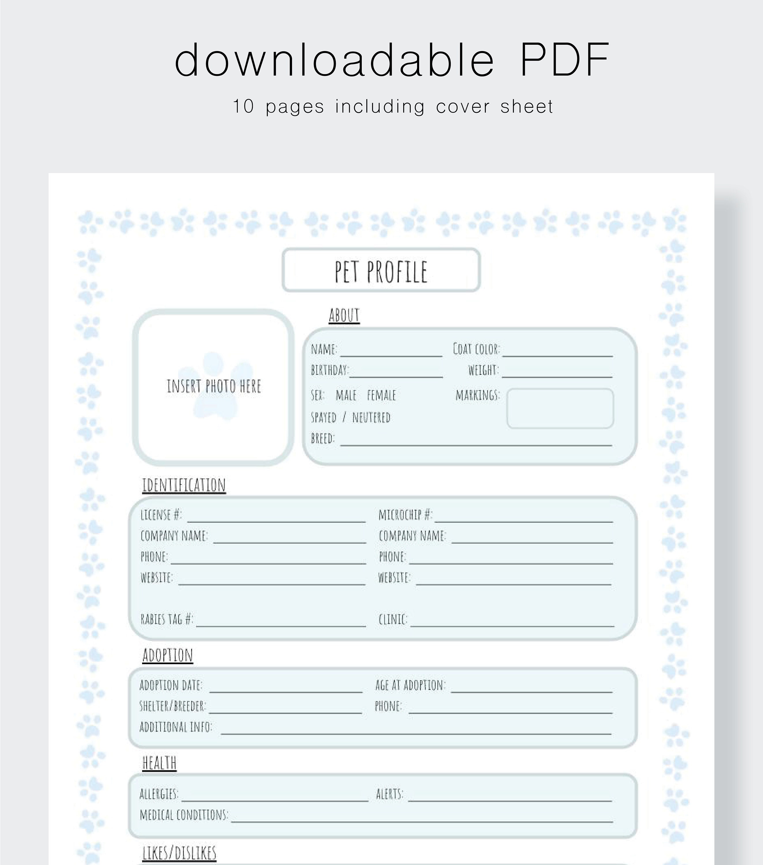 Printable Pet Care Planner - Pet Records Binder, Pet Medication Log ...