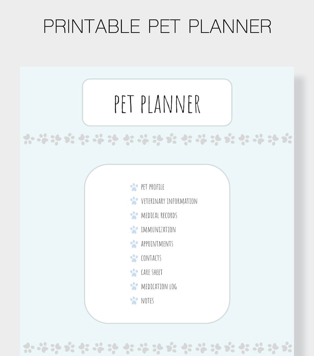 Printable Pet Care Planner - Pet Records Binder, Pet Medication Log ...