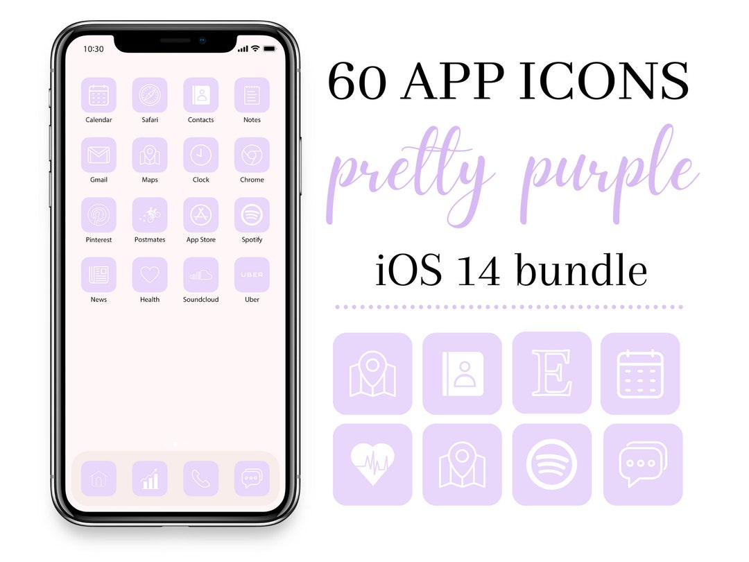 Pretty Pastel Purple 60 Icons Bundle | iPhone Ios 14 App Icons | Simple ...