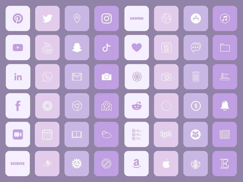 Purple Lovers Ios Icons Pack 60 Icons iPhone Ios 14 App Icons Purple ...