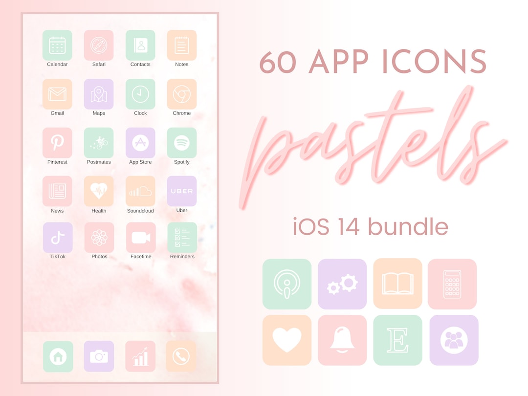 Pastel Ios Icons Pack 60 Icons | iPhone Ios 14 App Icons | Pastel ...