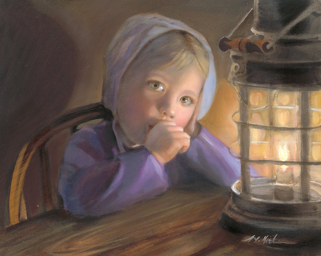 Amish Girl With Lantern - Oil Painting, Nancy Noel Art Print, Amish Art ...
