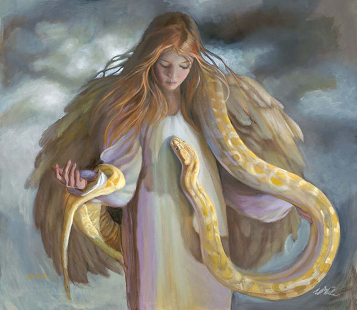 Yellow Snake Oil Painting Nancy Noel Art Print Angel Art - Etsy