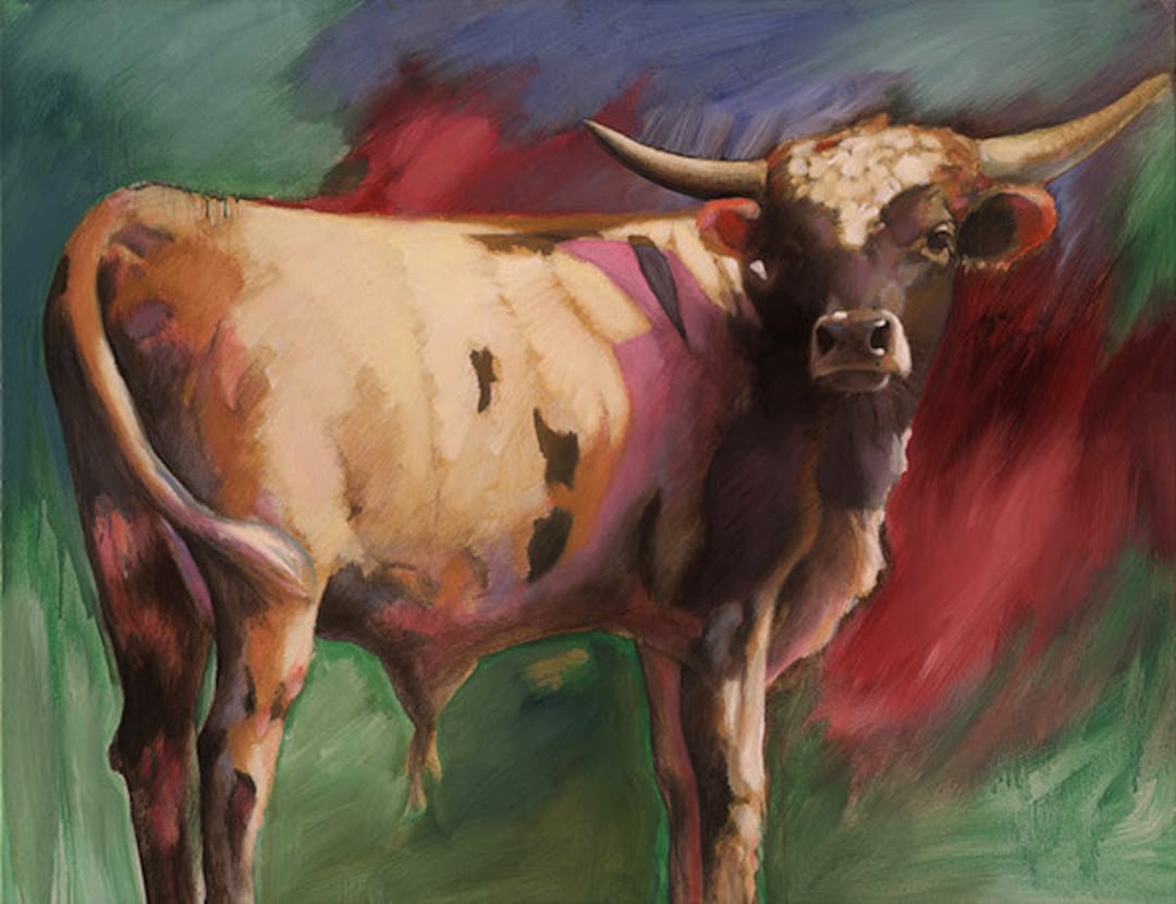 Steer - Oil Painting, Nancy Noel Art Print, Animal Art, Paper or Canvas ...
