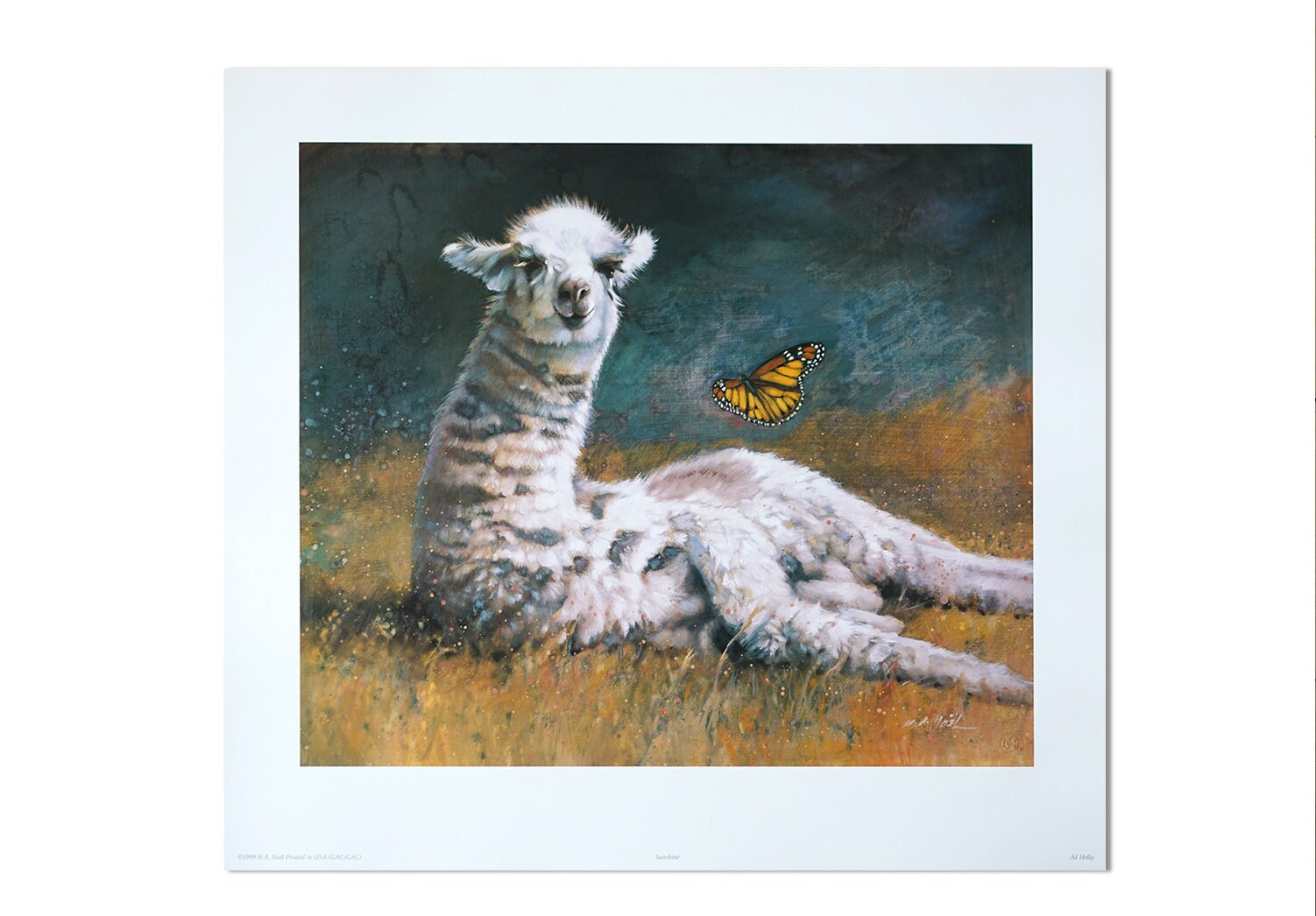 Llama and Butterfly Oil Painting - Vintage Nancy Noel Art Print - 16"h ...