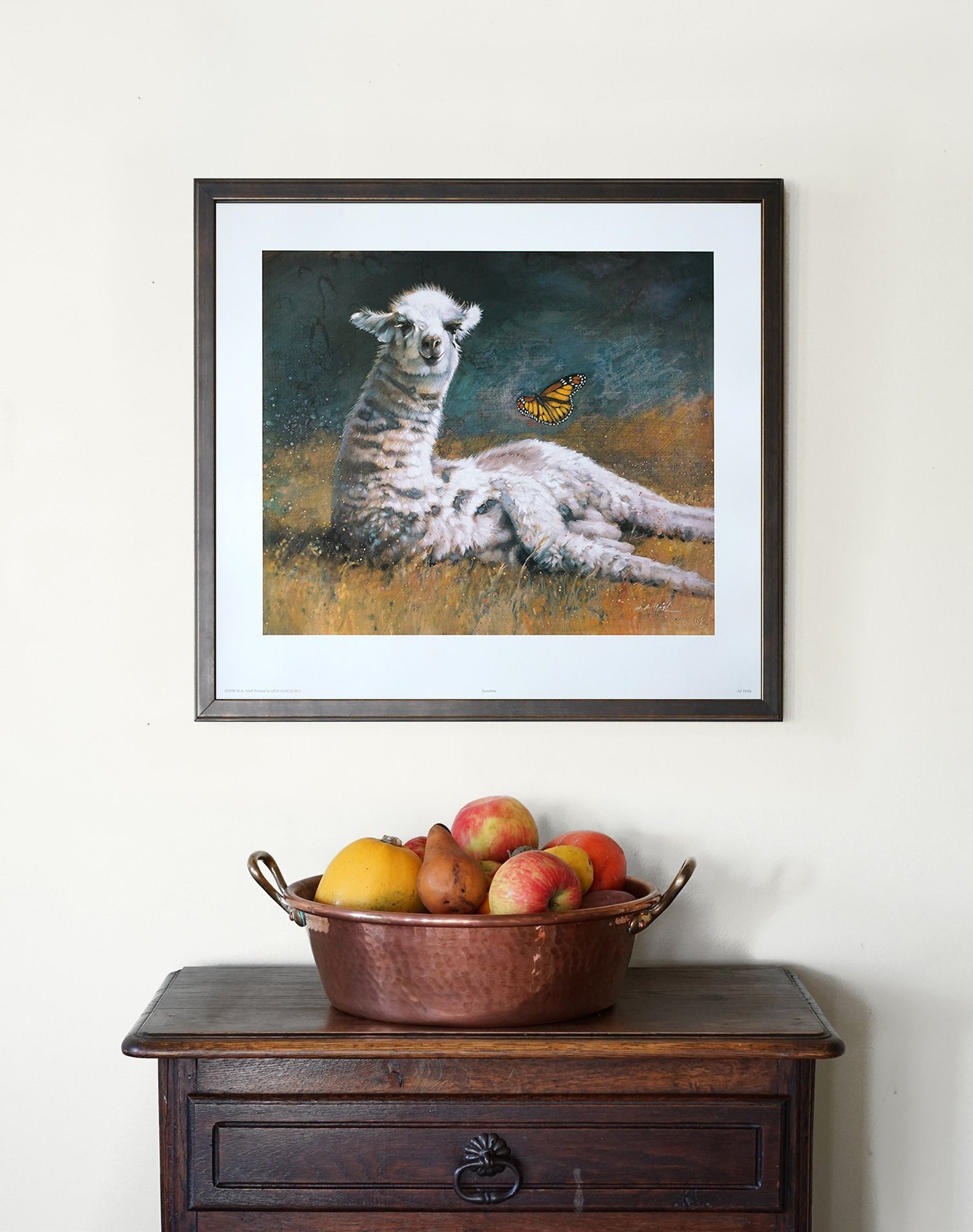Llama and Butterfly Oil Painting - Vintage Nancy Noel Art Print - 16"h ...
