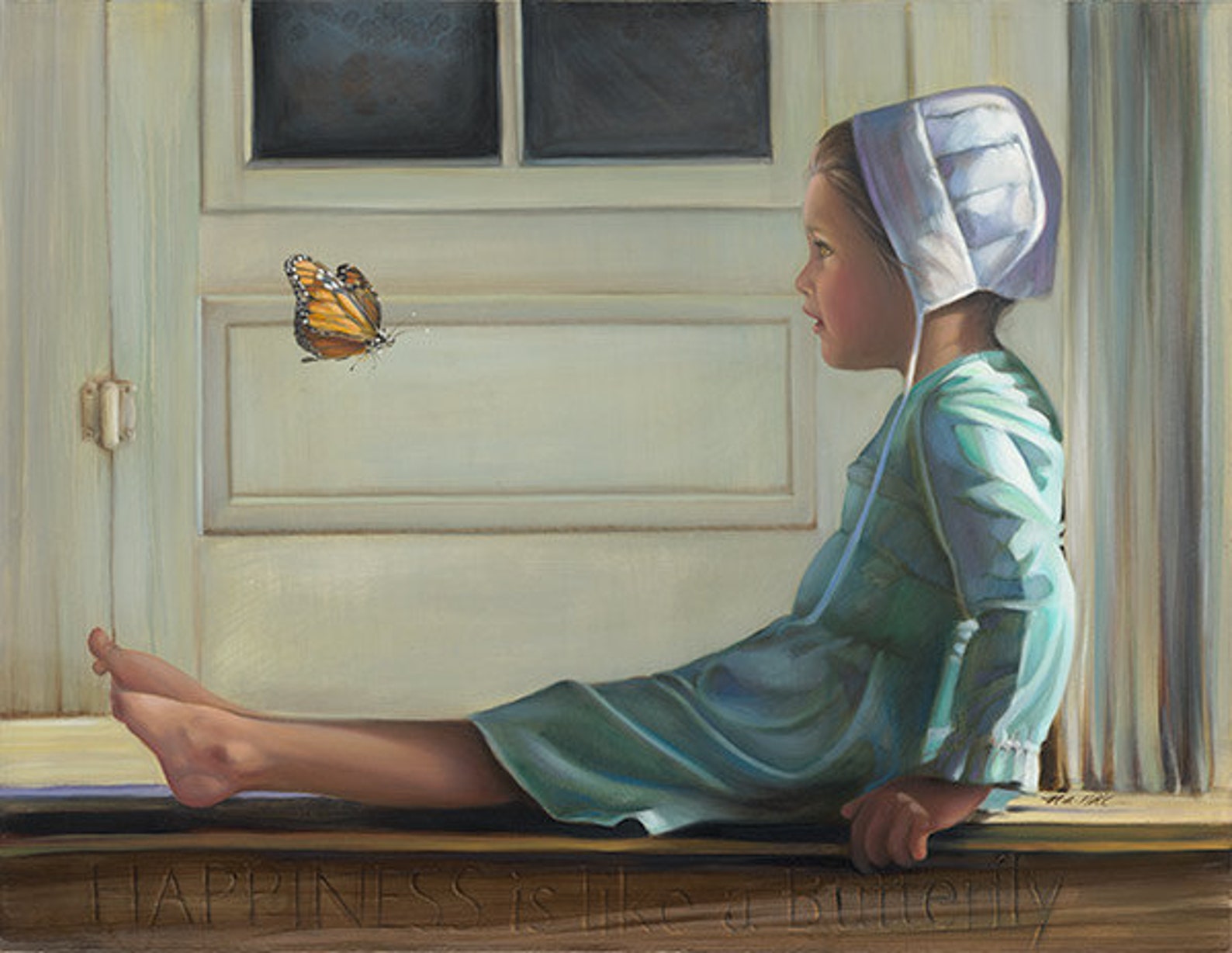 Happiness is A Butterfly - Oil Painting, Nancy Noel Art Print, Amish ...