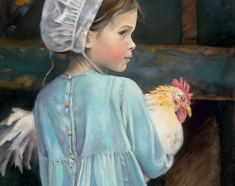 Amish Girl Holding Lamb, Painting, FAITH Vintage Nancy Noel Art Print ...