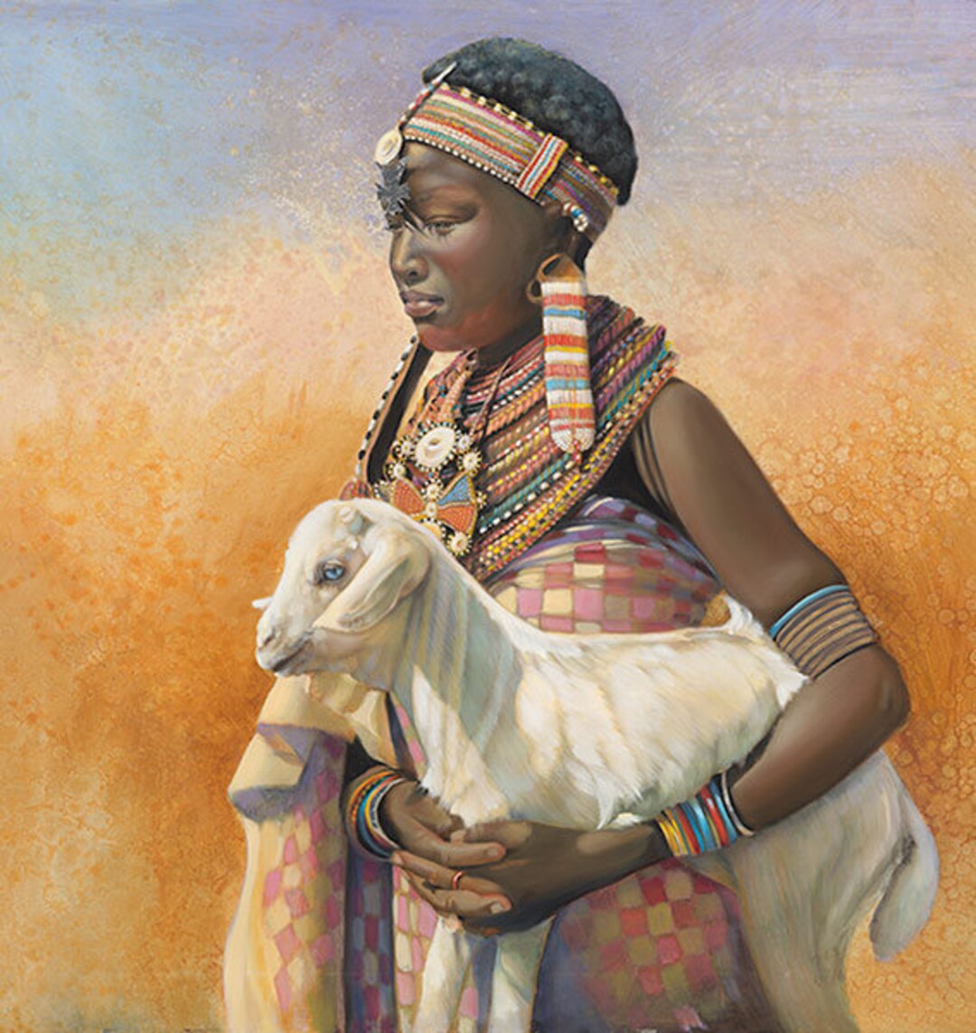 Samburu Woman With Goat - Oil Painting, Nancy Noel Art Print, Africa ...