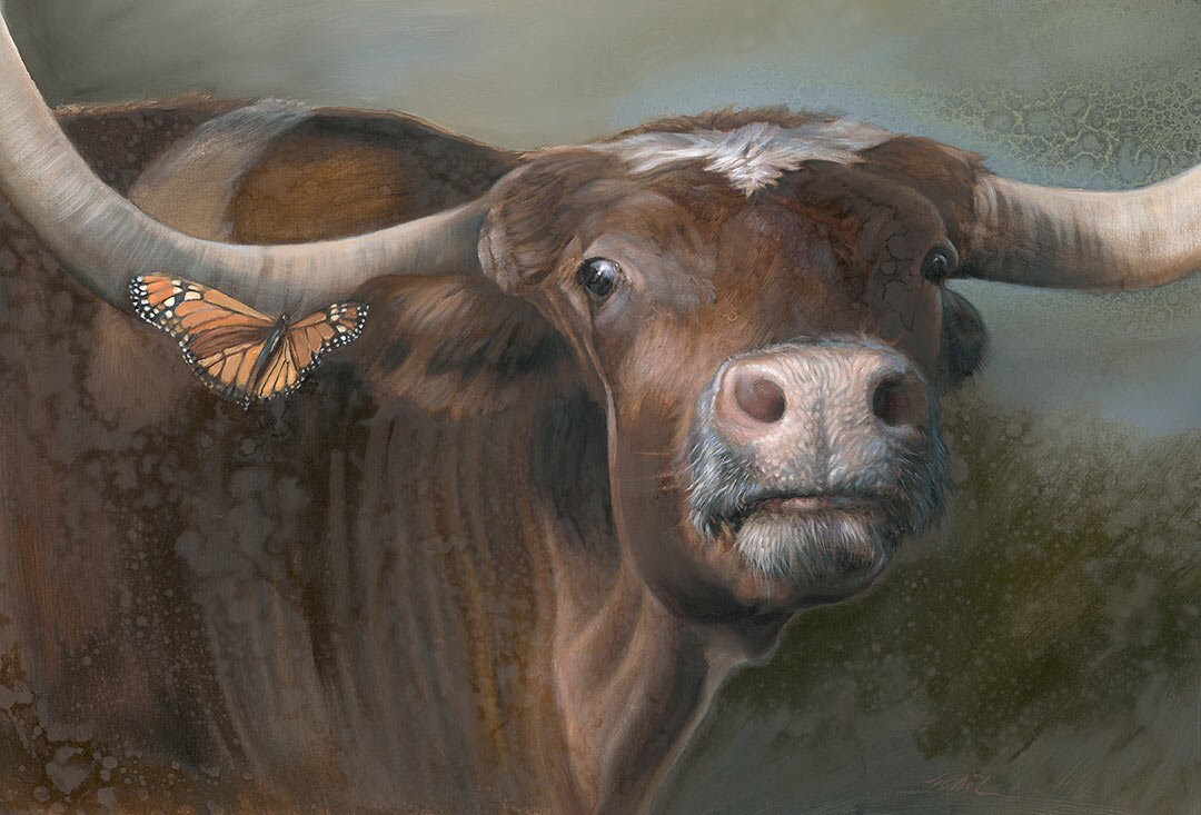 Bull and Butterfly - Oil Painting, Nancy Noel Art Print, Animal Art ...