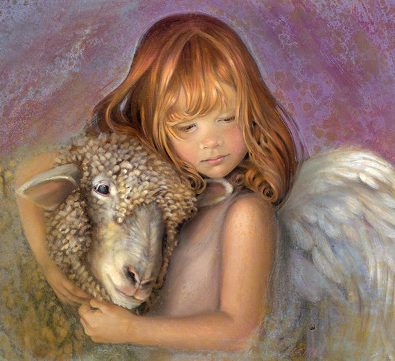 Angel Girl With Lamb AUTUMN ANGEL Vintage Nancy Noel Art | Etsy