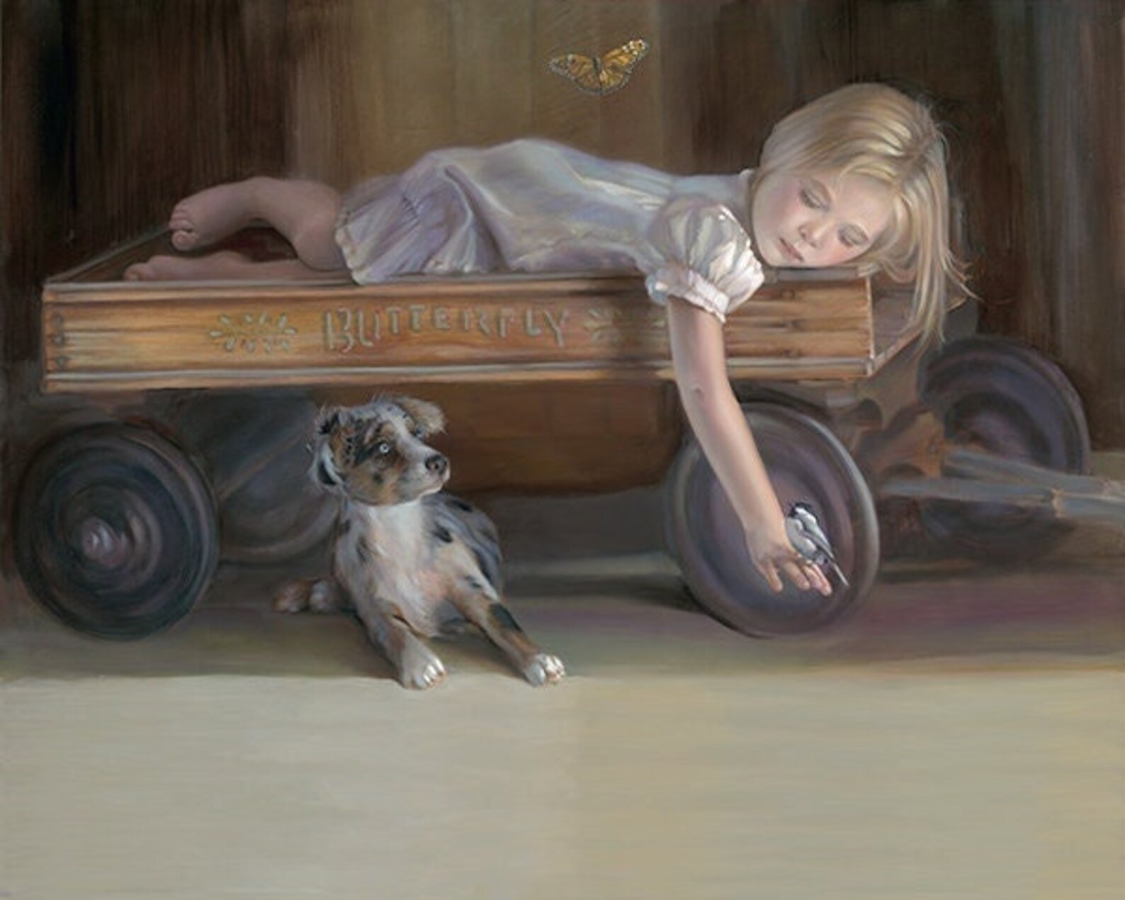 Bird and Butterfly - Oil Painting, Nancy Noel Art Print, Child Portrait ...