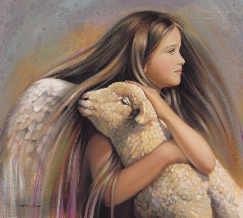 Angel Girl With Lamb, Vintage Nancy Noel Art Print 17.5h X 19.5w - Etsy