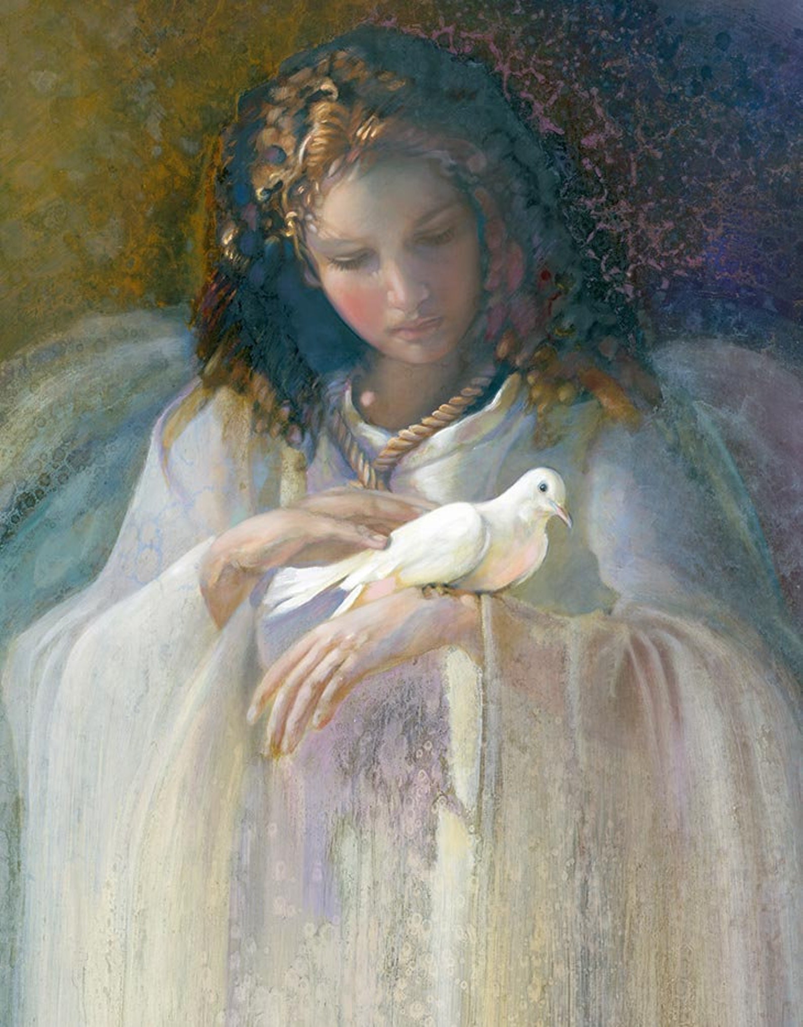 Portrait of Angel With Dove - Oil Painting, Nancy Noel Art Print, Angel ...