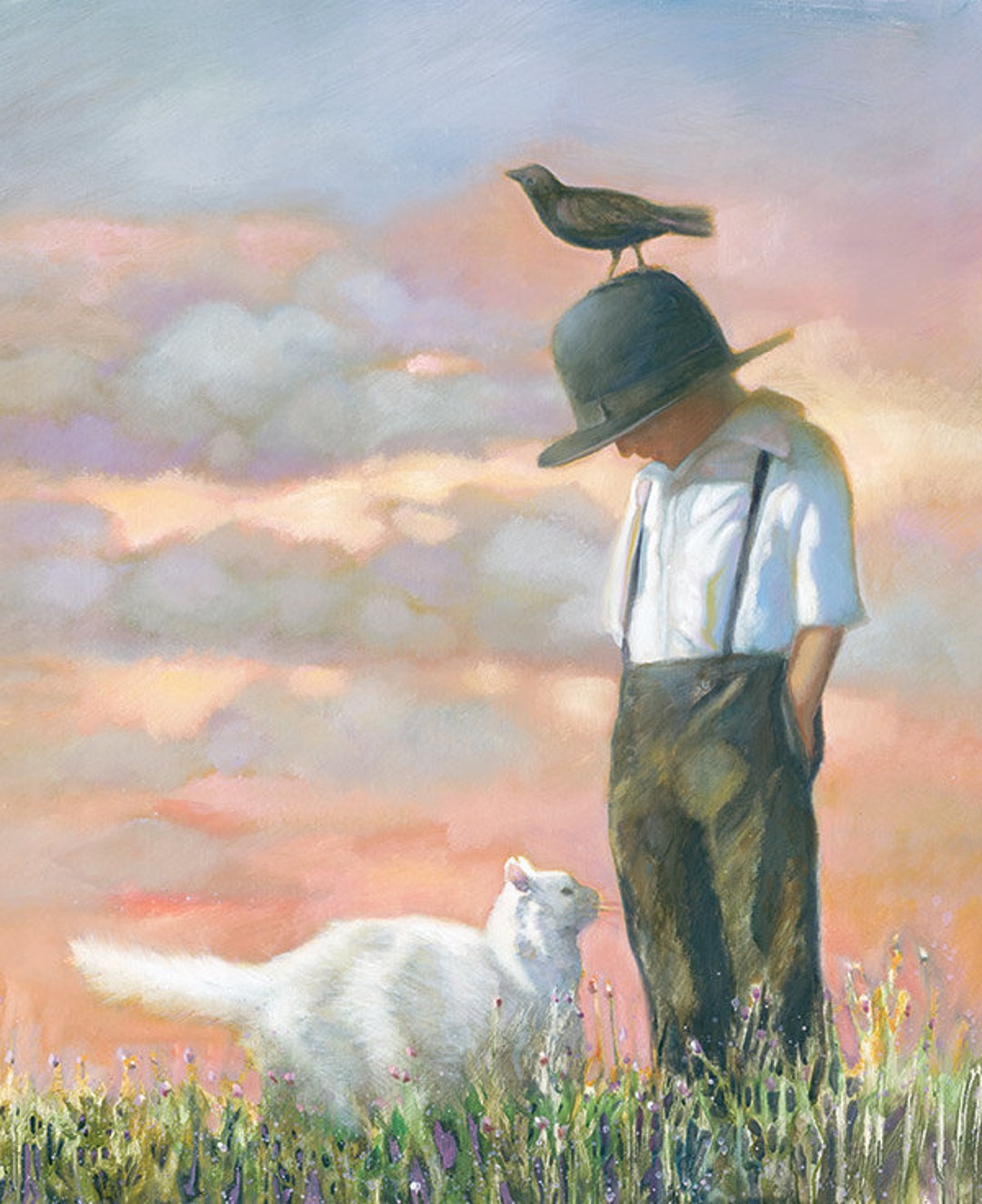 Once Upon A Cat and Crow - Oil Painting, Nancy Noel Art Print, Amish ...