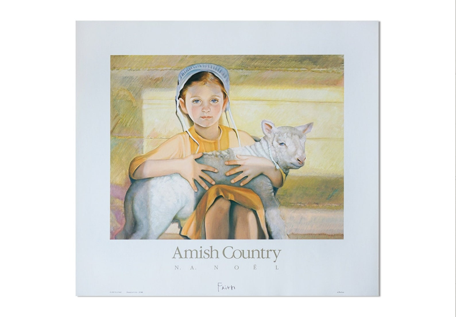 Amish Girl Holding Lamb, Painting, FAITH - Vintage Nancy Noel Art Print ...