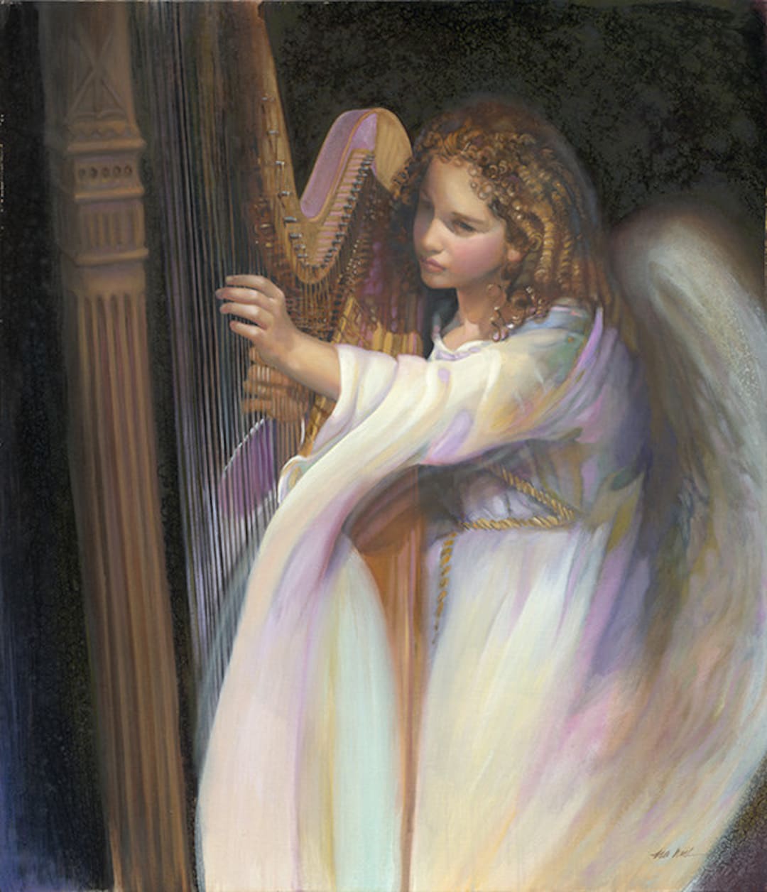 Angel With Harp - Oil Painting, Nancy Noel Art Print, Angel Art, Paper ...