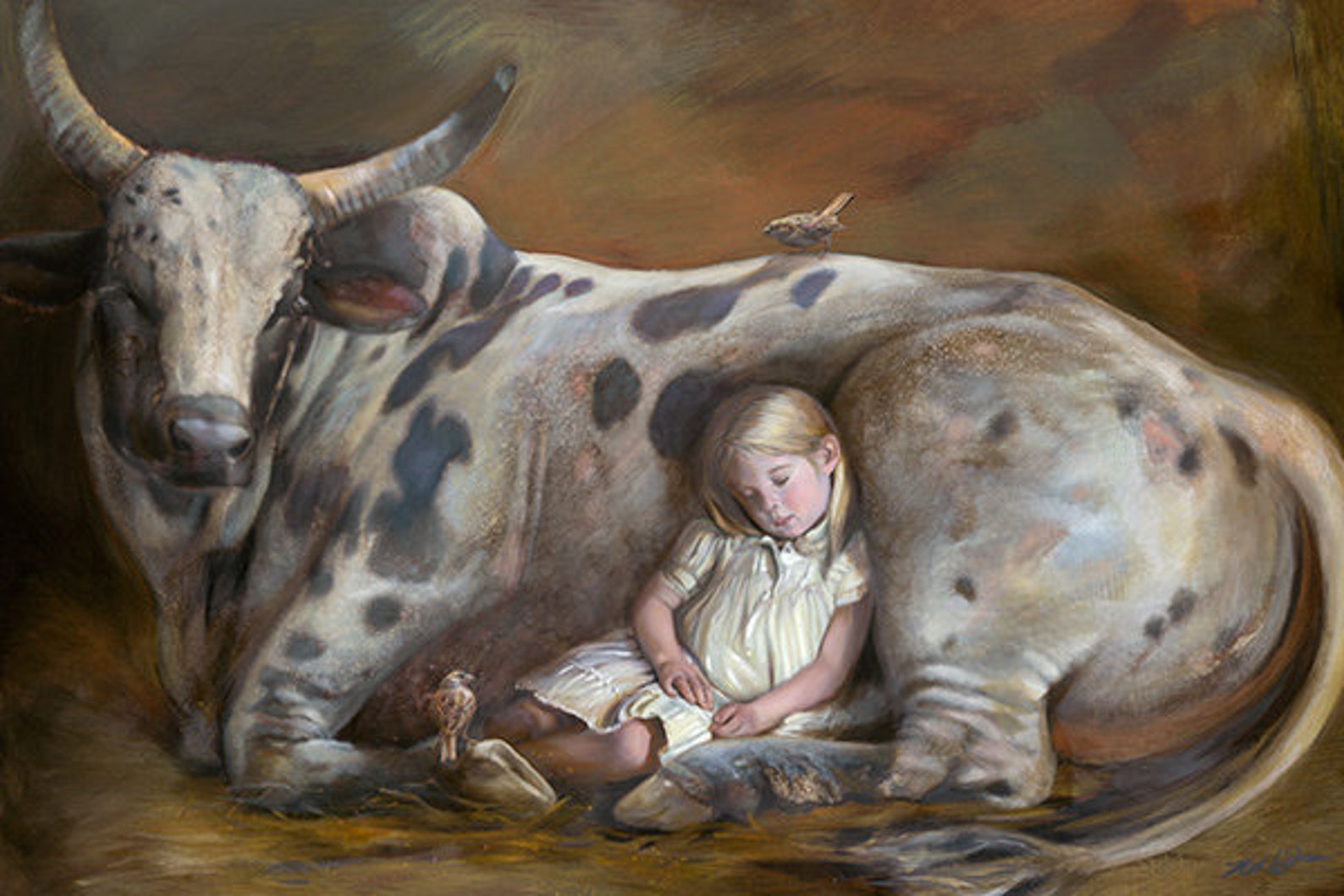 Dream Bull - Oil Painting, Nancy Noel Art Print, Child Portrait Art ...