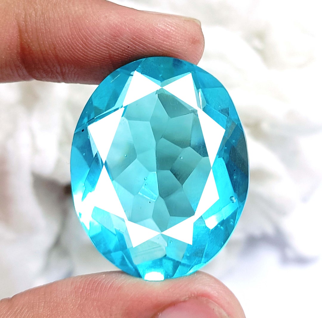100-130 Carat Certified Lab-created Blue Topaz Loose Gemstone Faceted ...