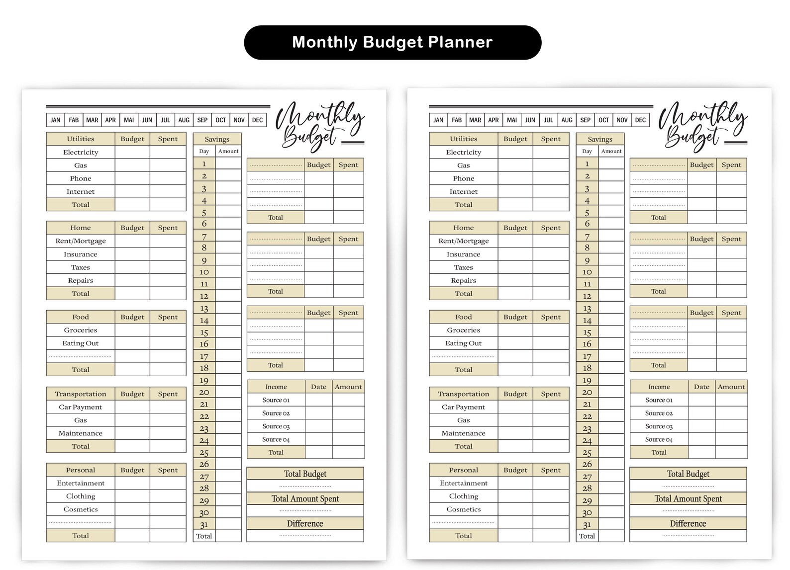 Printable Monthly Budget Planner PDF Savings Calculator Etsy Printable Monthly Budget Planner PDF Savings Calculator Etsy