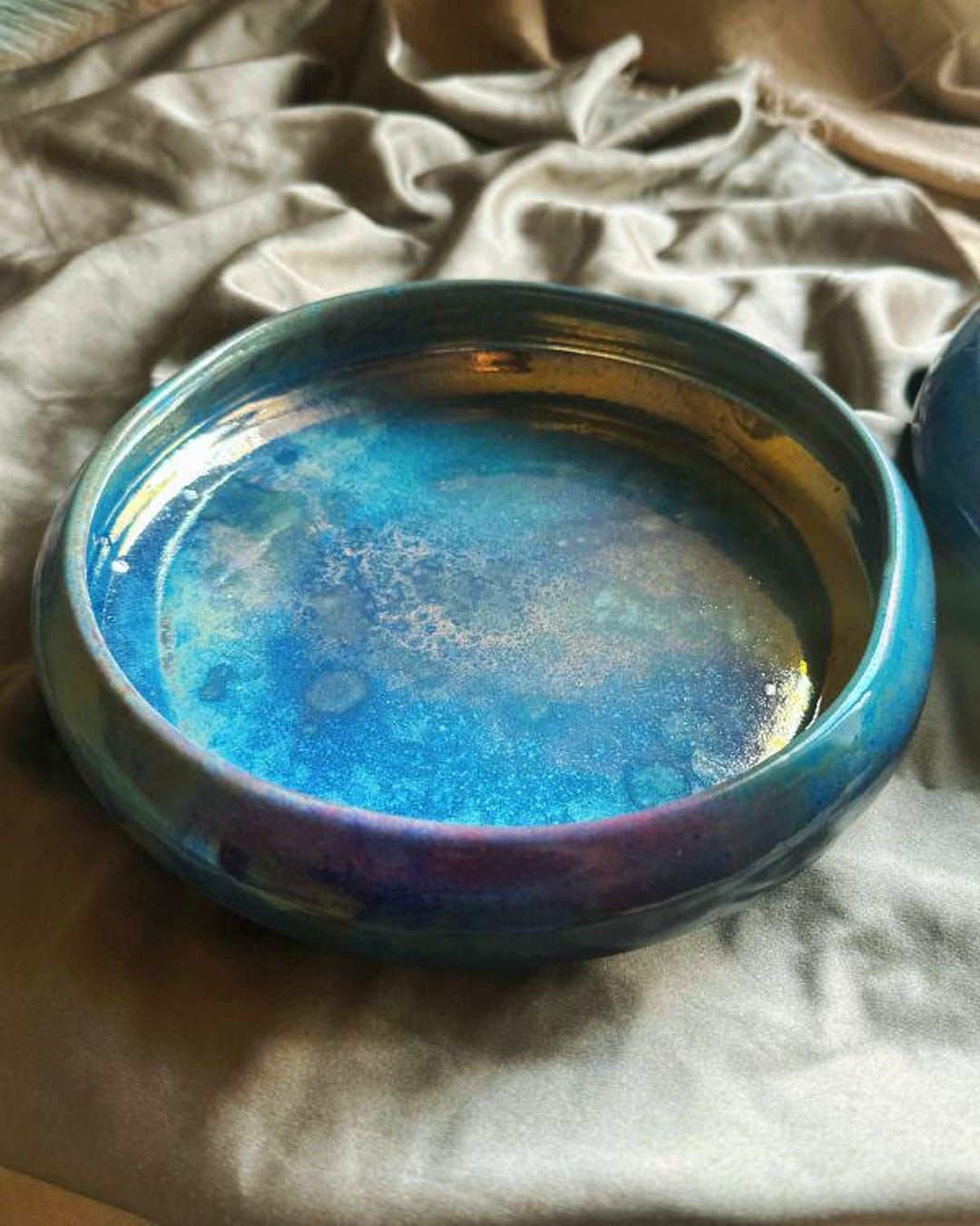 Handcrafted Egyptian Ceramic Deep Plate: Blue & Indigo Metallic Glaze ...