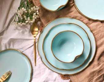 Blue Pottery Dinner Set - Etsy
