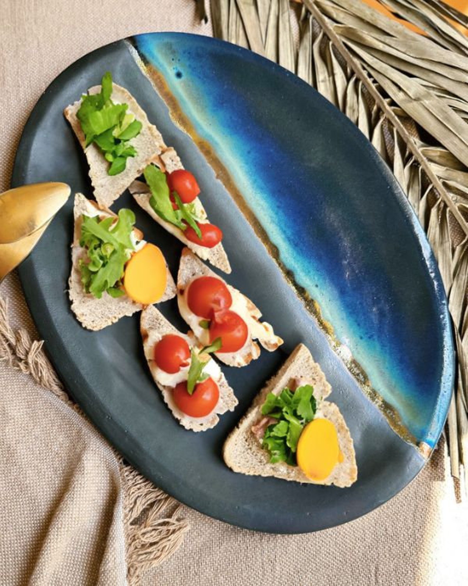 Black Serving Platter With Shades of Blue, and Gold Metallic Luster ...