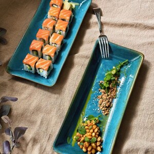 Blue Rectangular Serving Platter With Hints of Green and Turquoise for ...