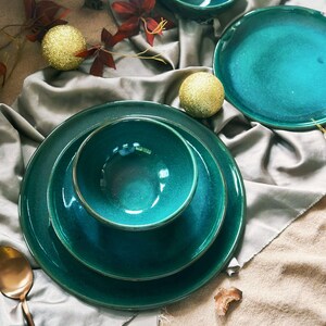 Green-teal Plates & Bowls Dinner Sets With Hints of Turquoise Artisan ...