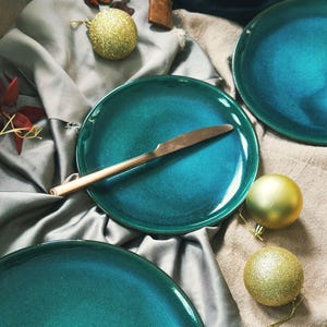 Green-teal Plates & Bowls Dinner Sets With Hints of Turquoise Artisan ...